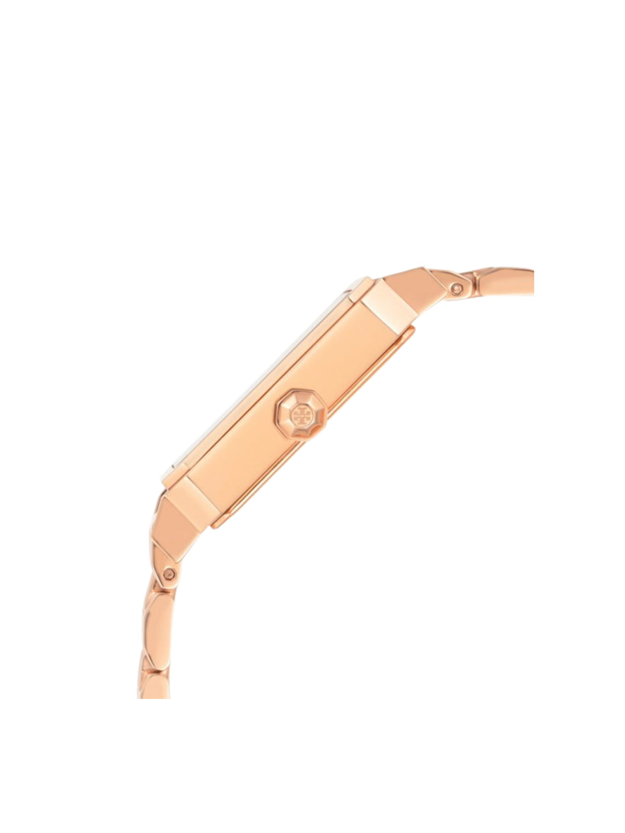 Tory Burch Robinson Womens Rose Gold Watch White Rectangle Dial – Balilene