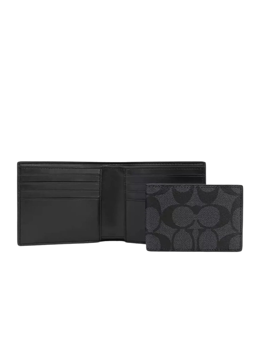 Coach Compact ID In Signature PVC Charcoal/Black – Balilene