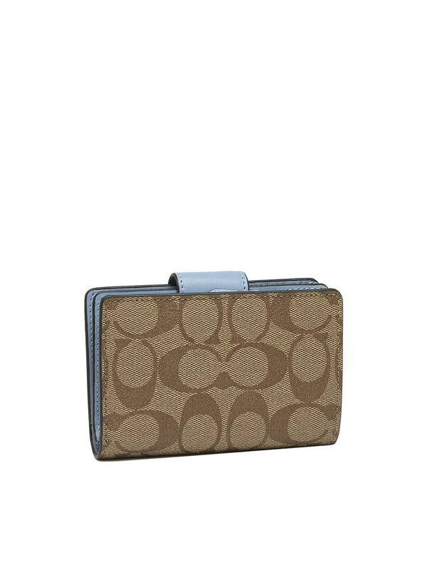 Coach Medium Corner Zip Wallet In Signature Canvas Khaki/Powder Blue ...