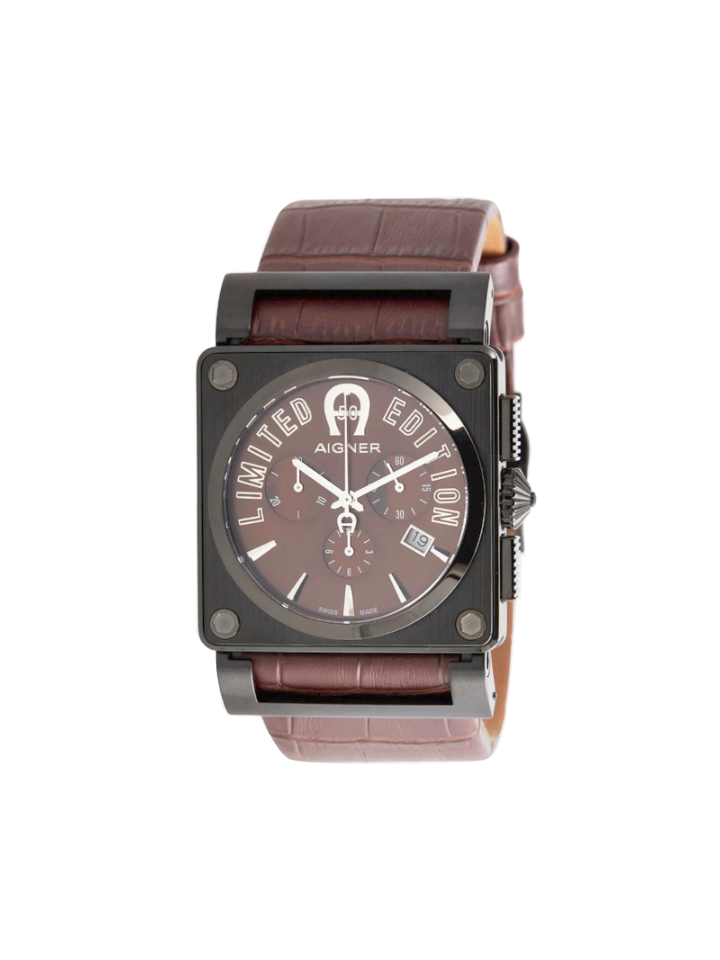 Aigner A24149 Limited Edition Black Case Brown Leather Strap Watch ...