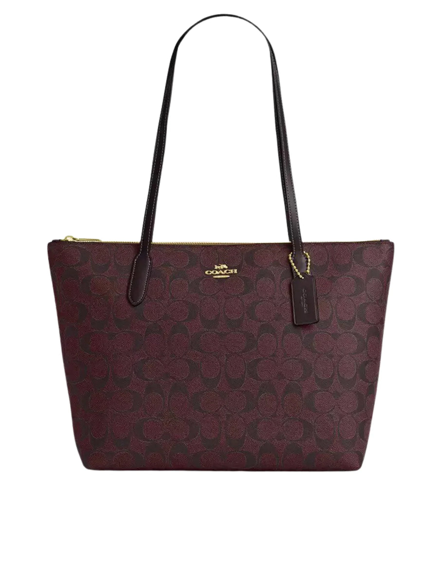 Coach Zip Top Tote In Signature Canvas Oxblood Multi – Balilene