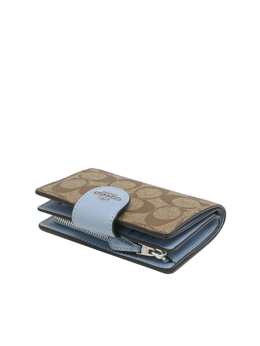 Coach Medium Corner Zip Wallet In Signature Canvas Khaki/Powder Blue ...