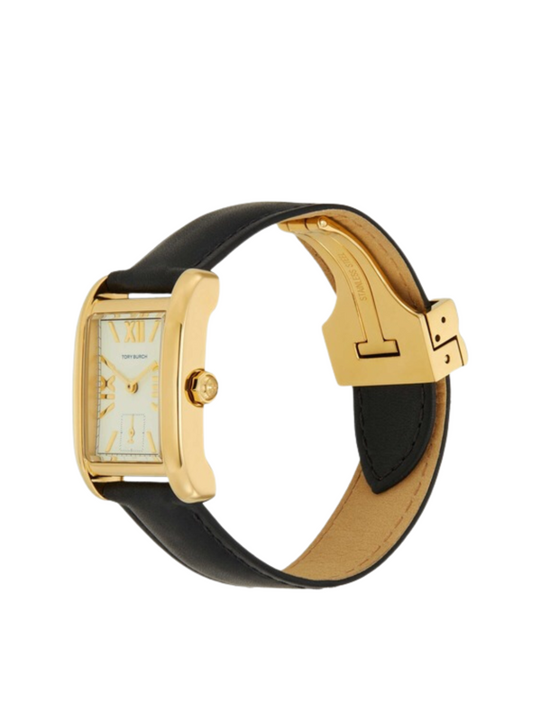 Tory Burch Gold Eleanor Watch Black Leather Strap Ladies Watch – Balilene