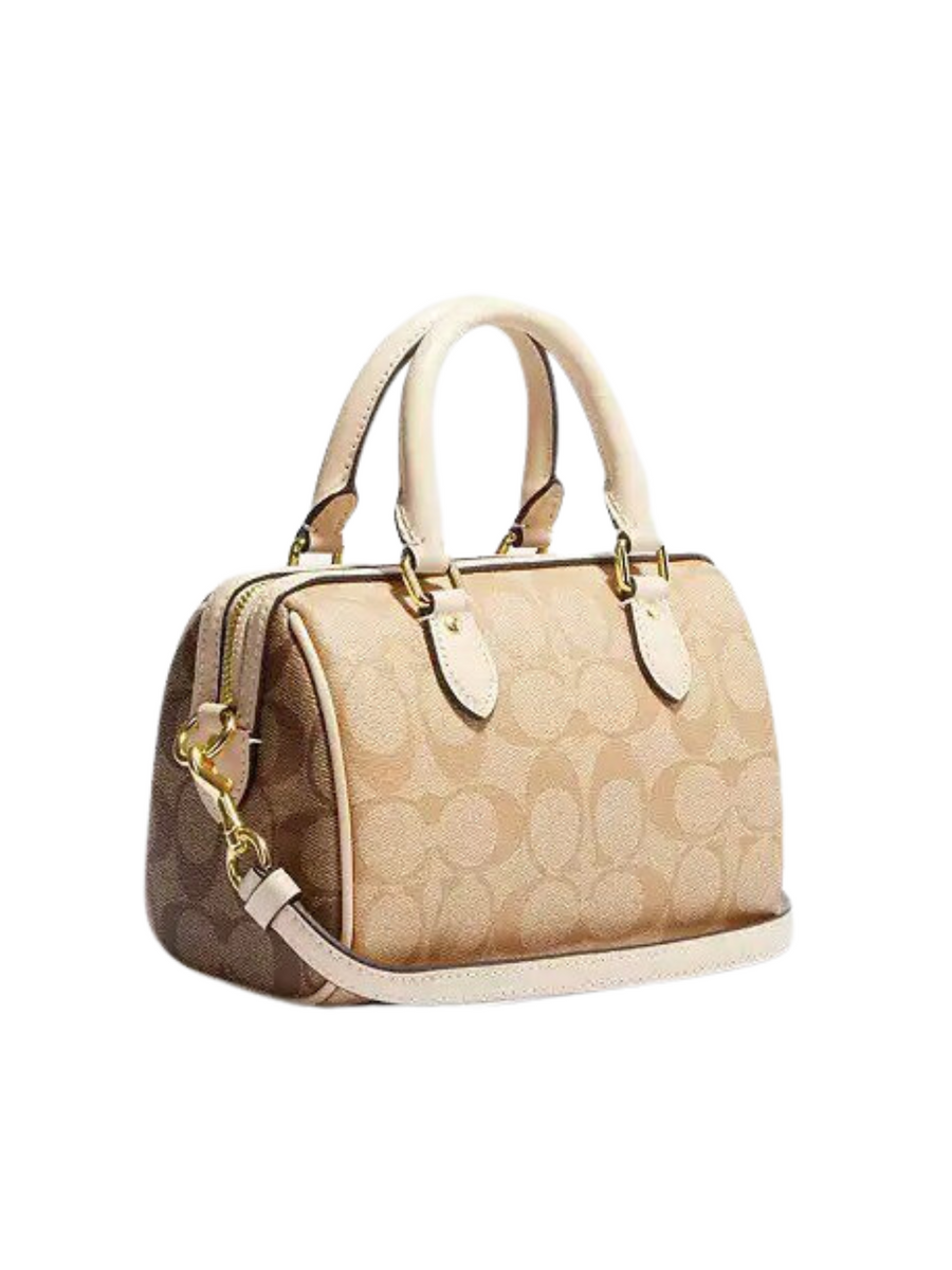 Coach Mini Rowan Satchel In Blocked Signature Canvas Light Khaki Multi ...