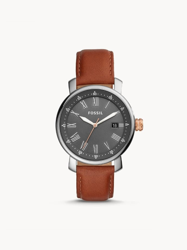 Fossil BQ2317 Rhett Three-Hand Date Brown Leather Watch – Balilene