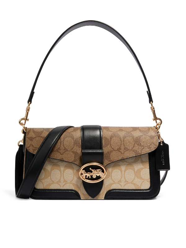 Coach 5509 Georgie Shoulder Bag In Blocked Signature Canvas Khaki/Blac ...