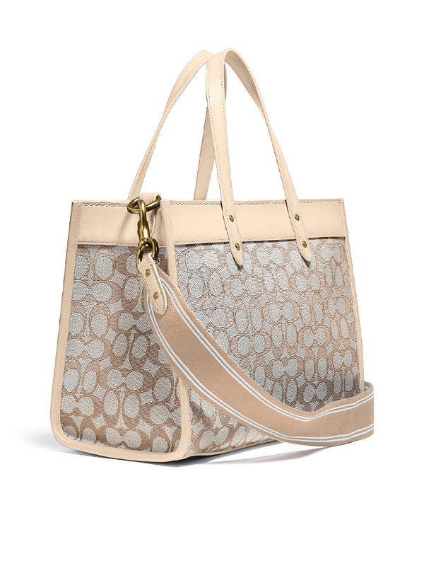 Coach Field Tote 30 In Signature Jacquard Brass/Stone Ivory – Balilene