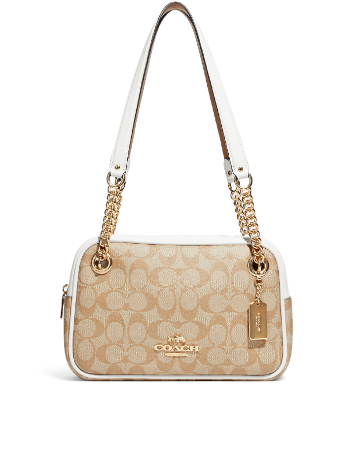Coach Cammie Chain Shoulder Bag In Signature Canvas Light Khaki Chalk – Balilene