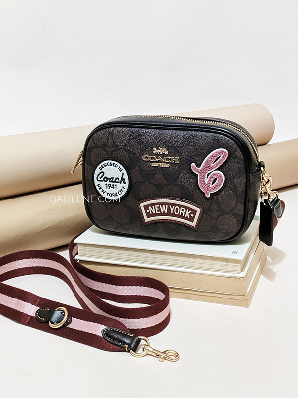 Coach Mini Jamie Camera Bag In Signature Canvas With Ski Patches Brown ...