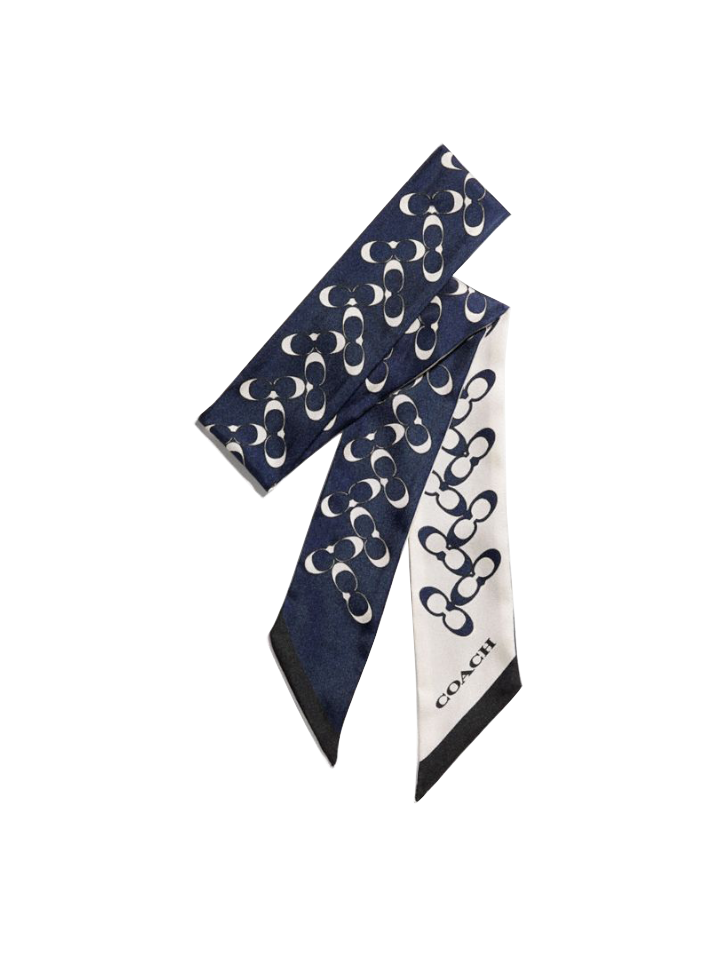 Coach Signature Silk Skinny Scarf Midnight Navy – Balilene