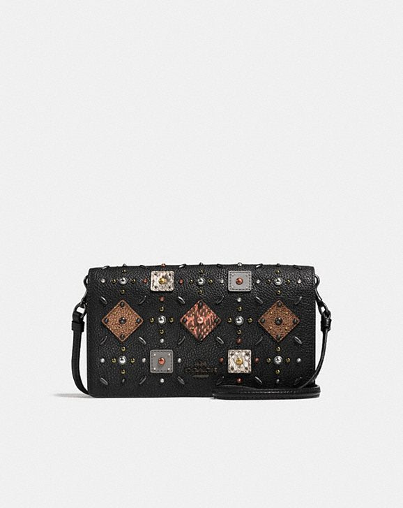 Coach F25681 Ott Prairie Rivets Foldover Crossbody Clutch Black – Balilene