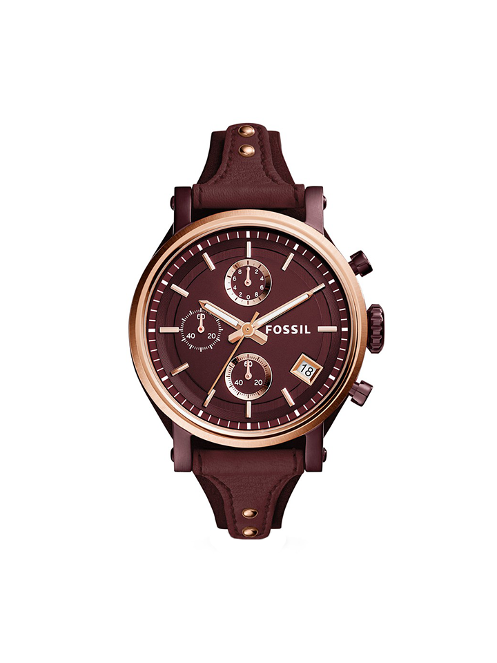 Jam Tangan Fossil ES4114 Boyfriend Chronograph Wine Leather Original ...