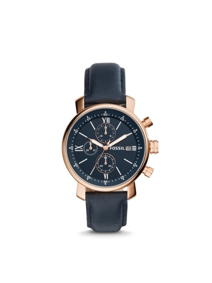 Fossil Bq1704 Men Rhett Chronograph Leather Strap Navy Gold – Balilene