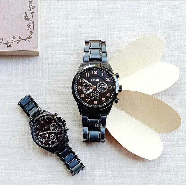Fossil Bq2278set His And Her Chronograph Black Stainless Steel Watch G ...