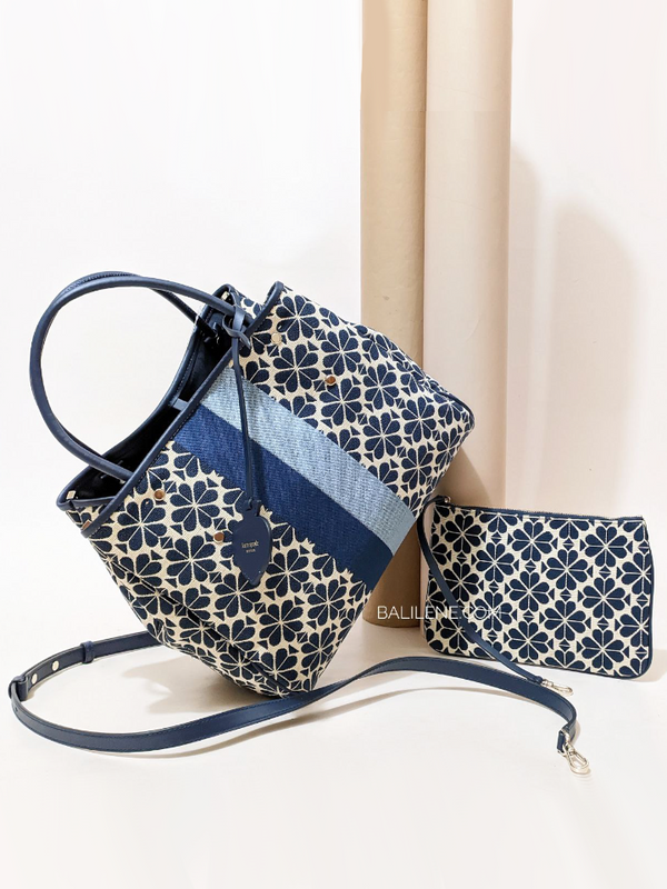 Kate Spade Flower Jacquard Stripe Everything Medium Tote Blue Multi ...