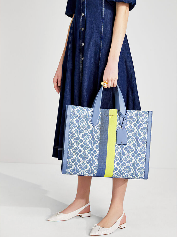 Kate Spade Flower Jacquard Stripe Manhattan Large Tote Morning Sky Mul ...