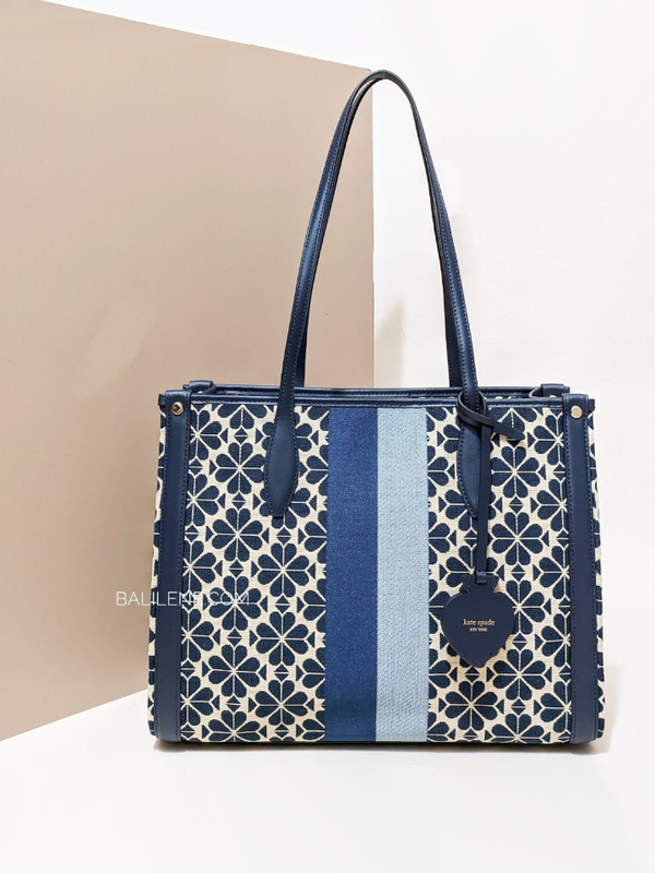Kate Spade Flower Jacquard Stripe Market Medium Tote Blue Multi – Balilene