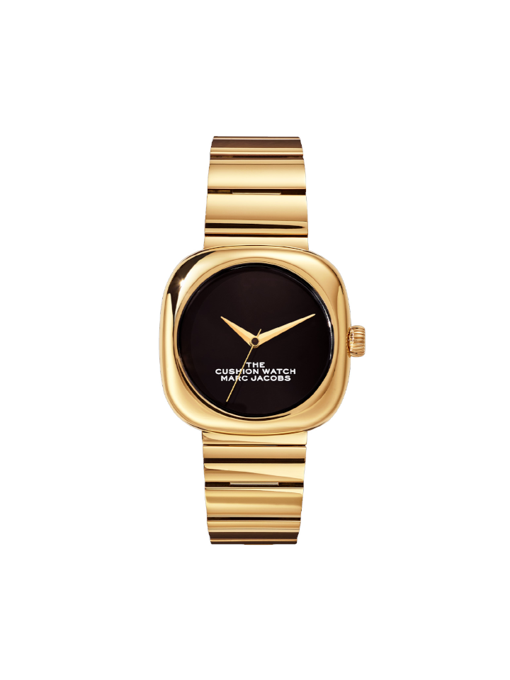 Marc Jacobs The Cushion Black Dial Gold Bracelet Watch – Balilene