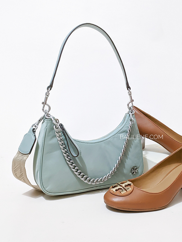 Tory Burch Mercer Small Nylon Crescent Bag Blue Celadon – Balilene