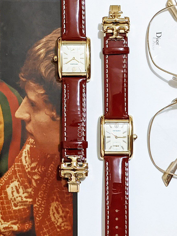 Tory Burch Eleanor Red Patent Leather/Gold-Tone Stainless Steel Watch ...